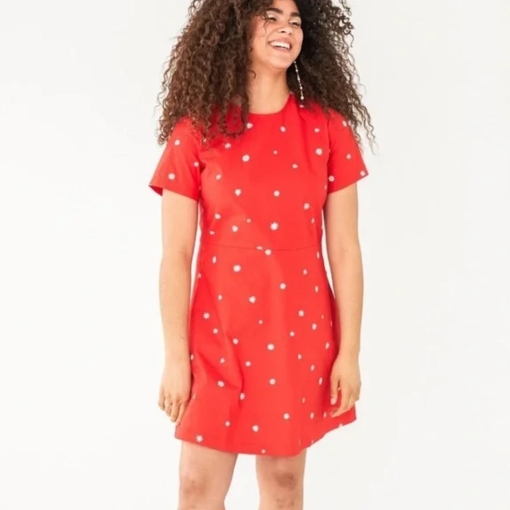 Ban.Do Red Dress With Daisy White Floral Pattern Back… - Gem